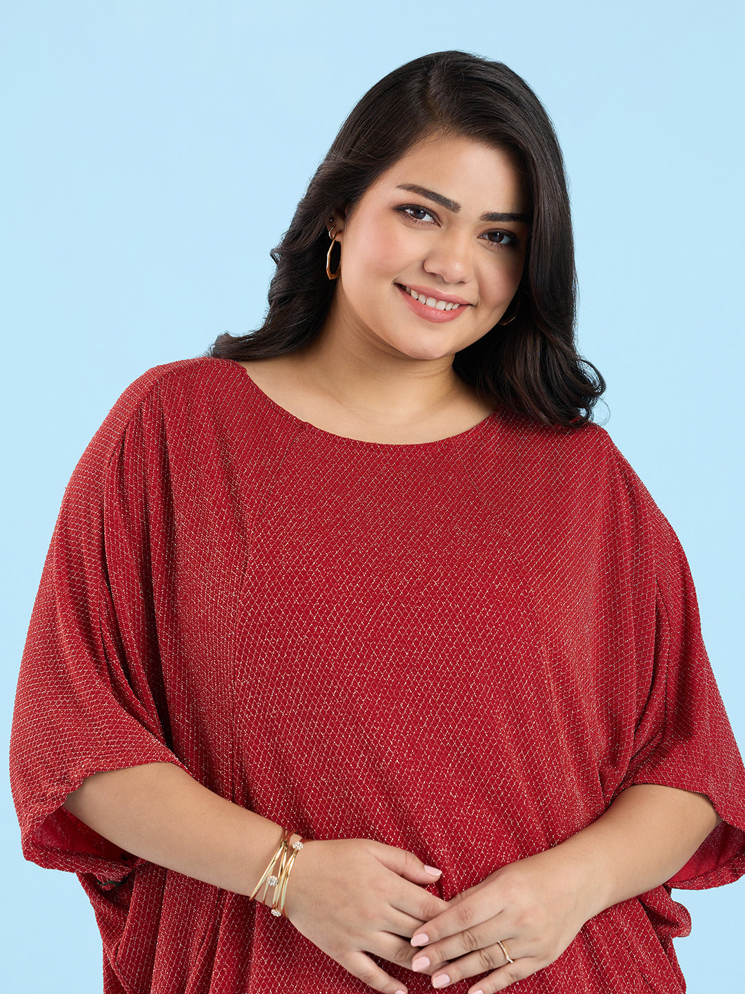 Get Plus Size Plus Size Red Blouson Sleeve Shimmer Top | XL-7XL for ...