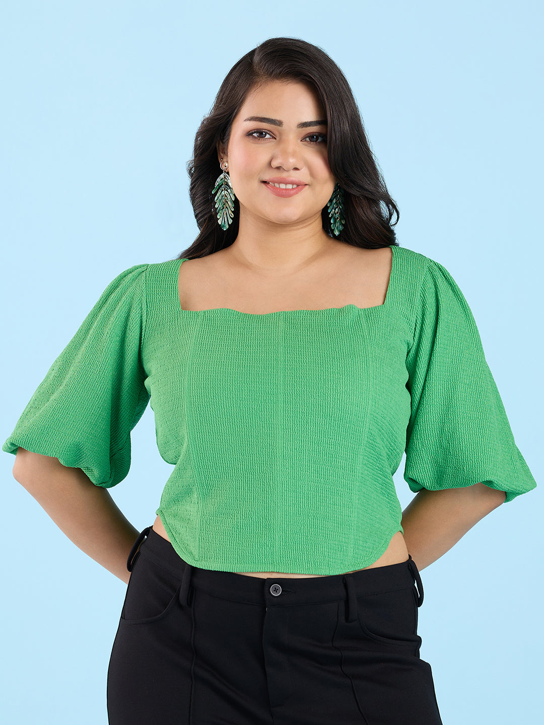 Get Plus Size Green Textured Knit Top | XL-7XL for WOMEN | Upto 51% off ...