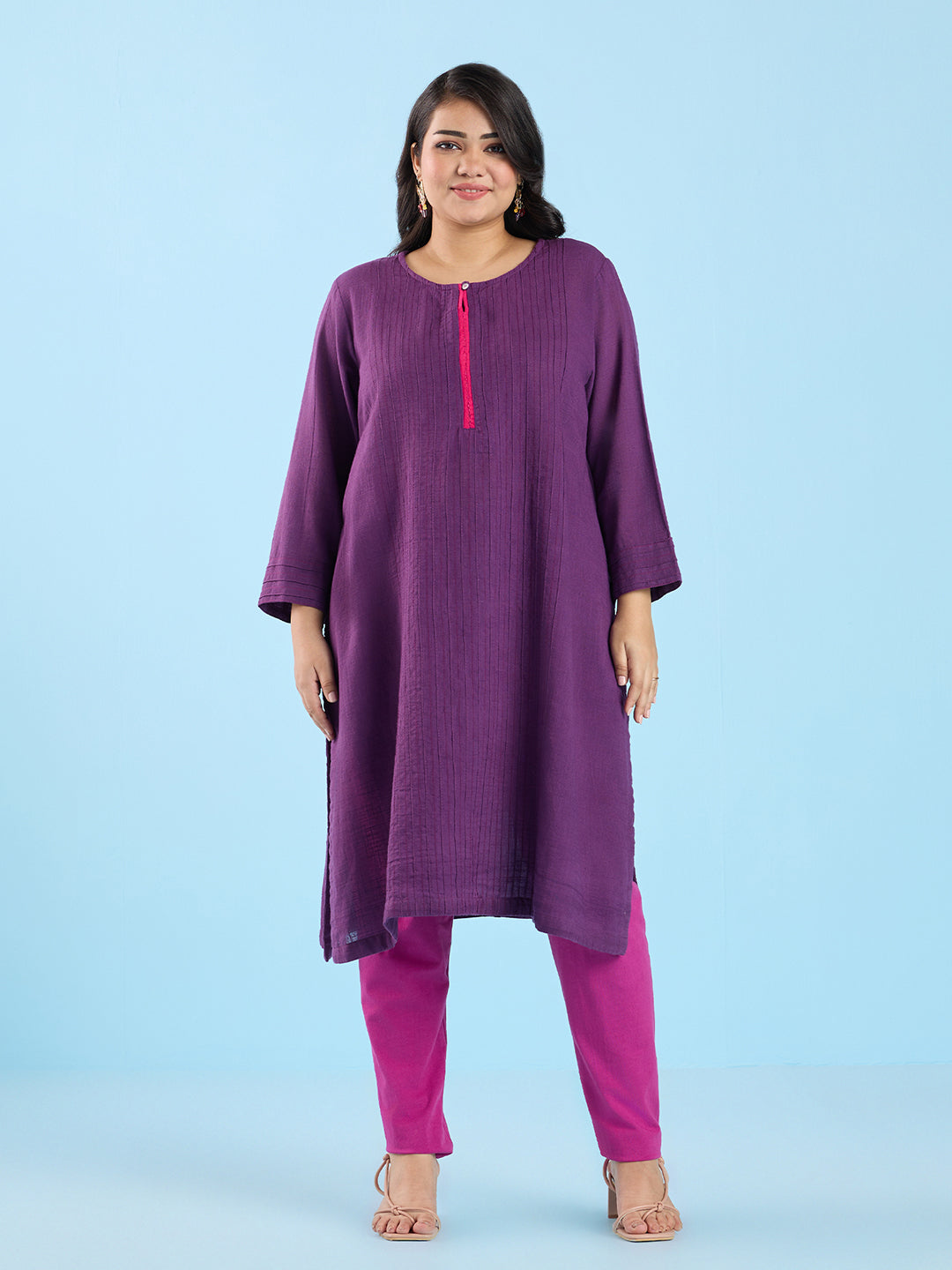 Get Plus Size Plus Size Solid Purple Pin Tuck Slub Kurta | XL-7XL for ...